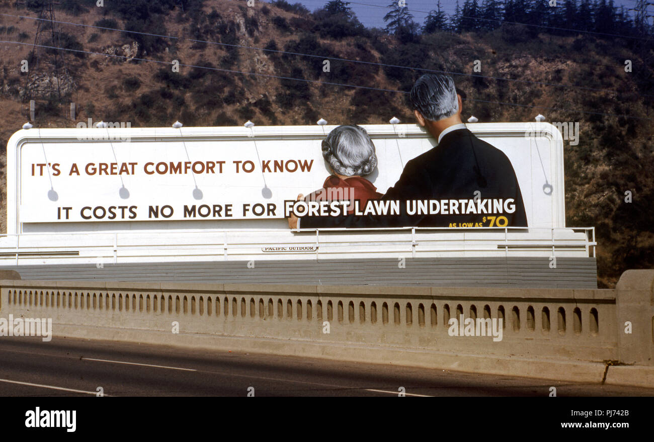 Classic hand-painted billboard for Forrest Lawn undertaking circa 1960s ...