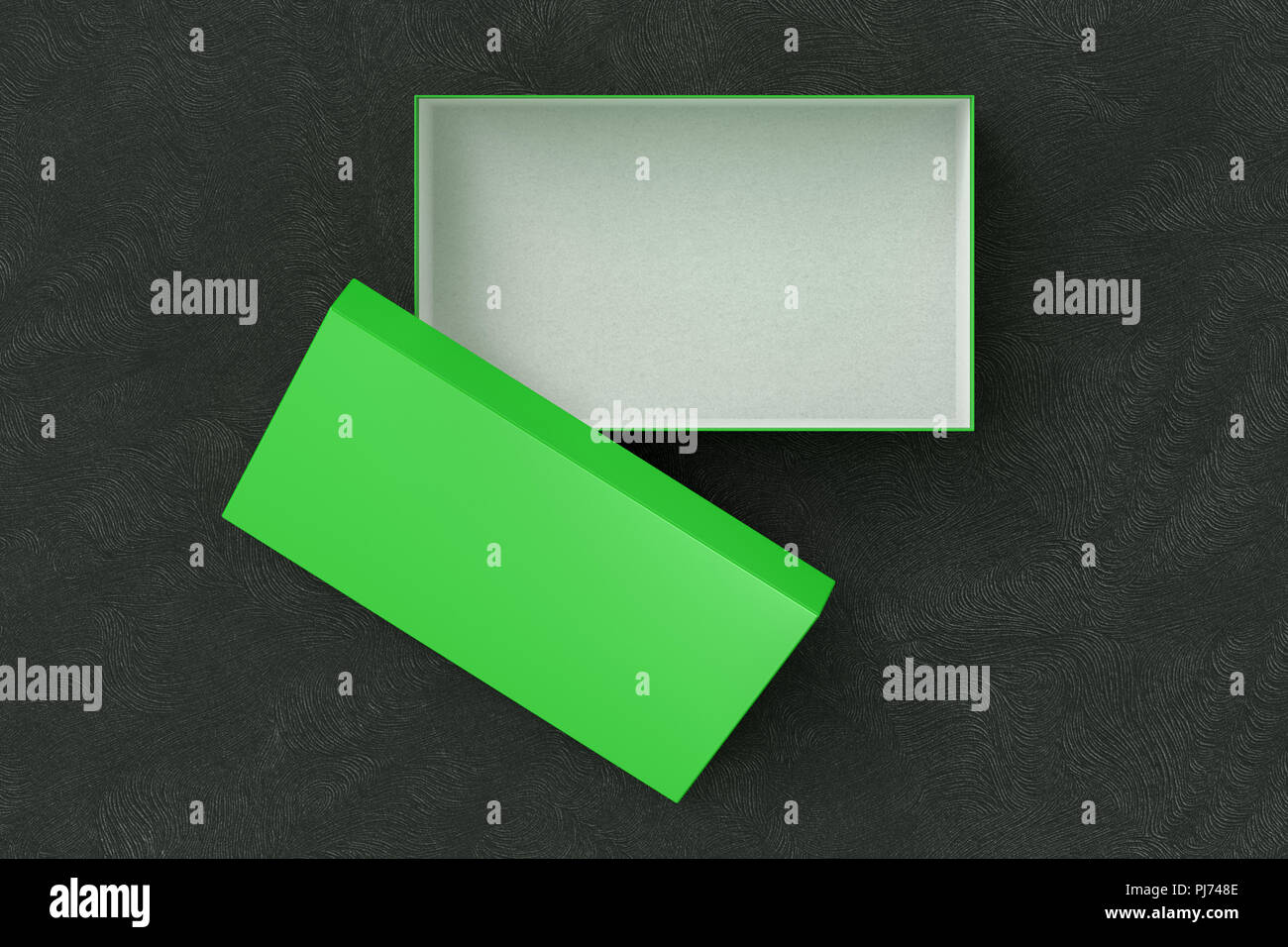 Opened green shoe box container on black background. Packaging mockup ...