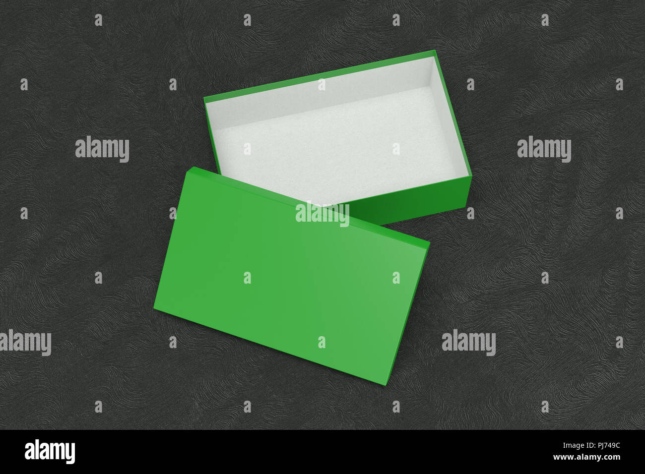 Opened green shoe box container on black background. Packaging mockup ...