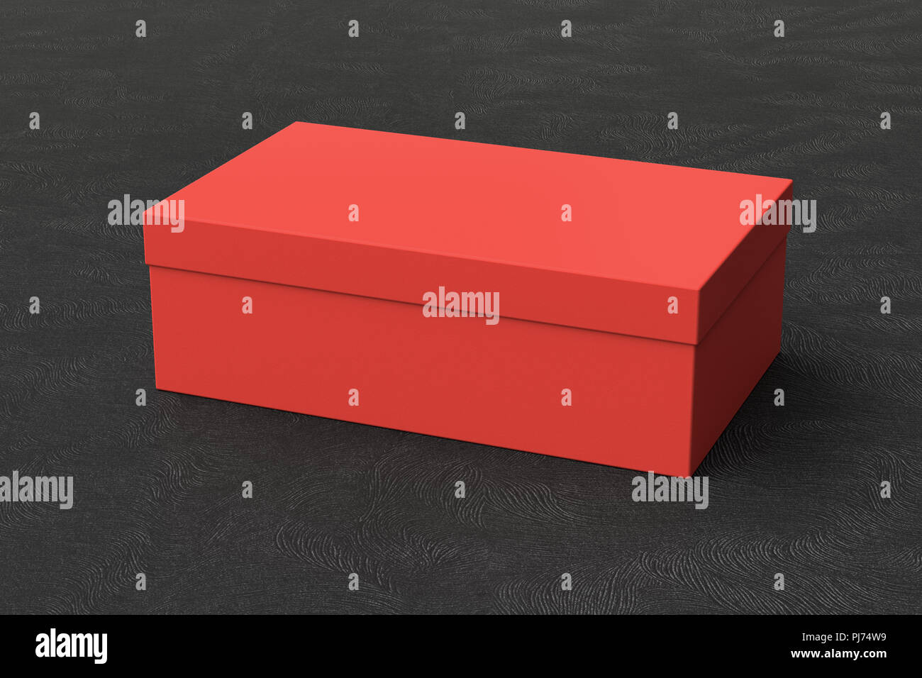 Red shoe box container on black background. Packaging mockup. 3d ...