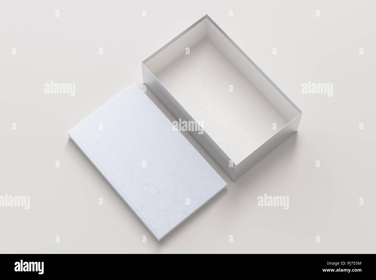 Opened silver shoe box container on white background. Packaging mockup ...