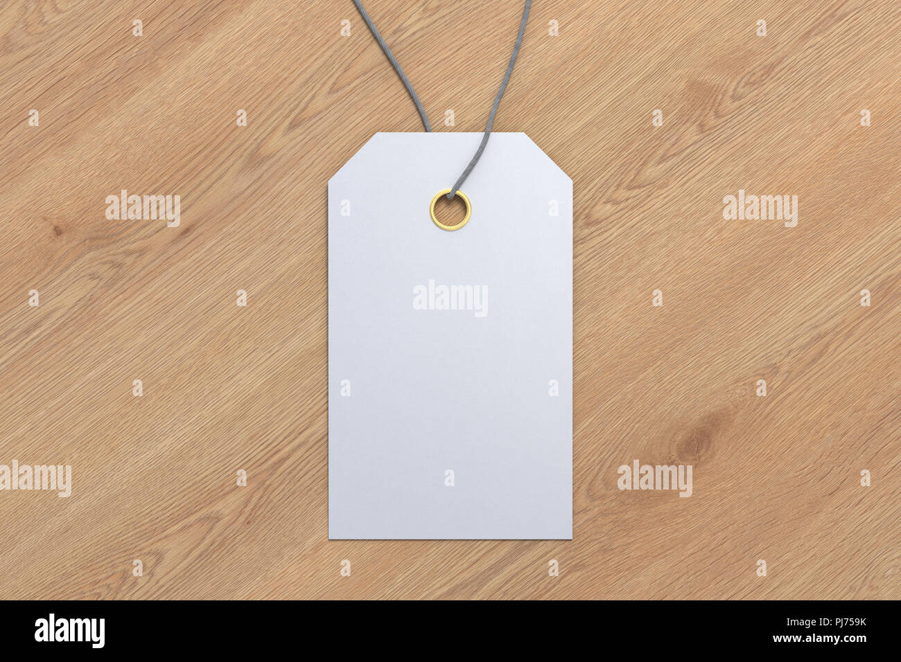 Blank white price tag label mockup on wooden background. 3d ...