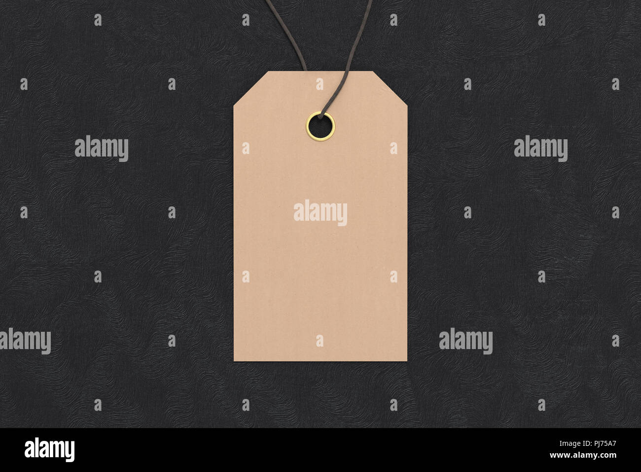 Blank craft paper price tag label mockup on black background. 3d ...