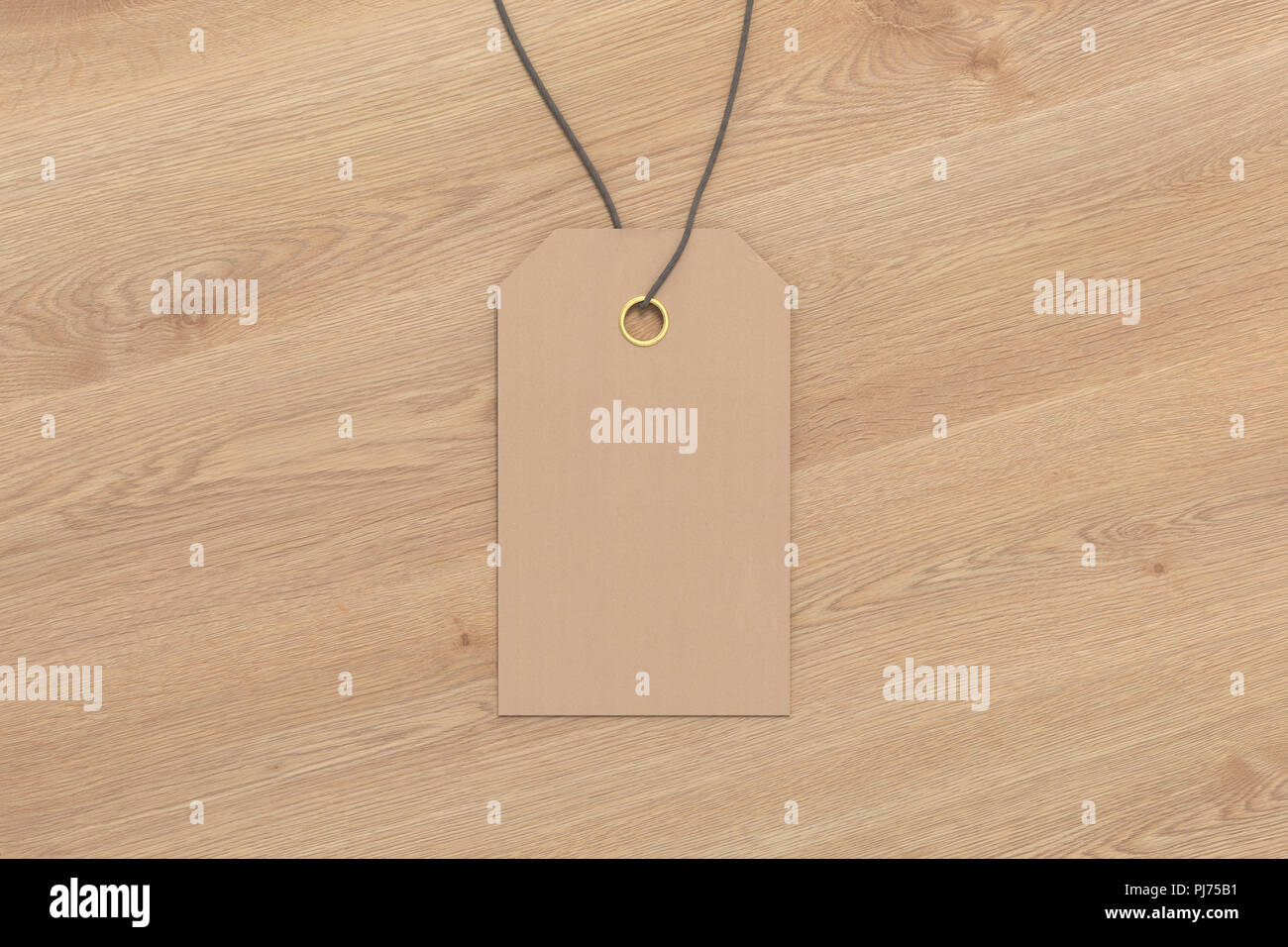 Blank craft paper price tag label mockup on wooden background. 3d ...