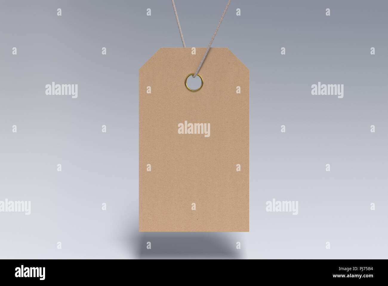 Blank craft paper price tag label mockup hanging on white background ...