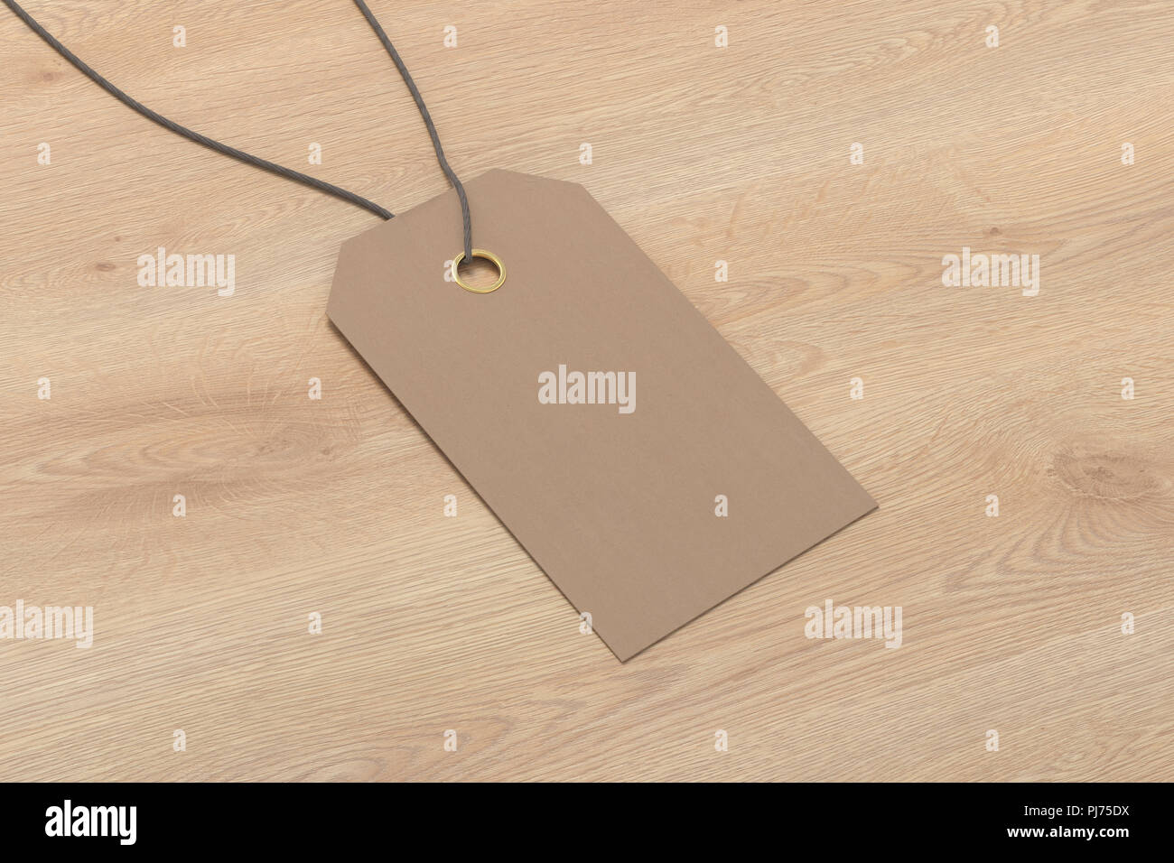 Blank craft paper price tag label mockup on wooden background. 3d ...