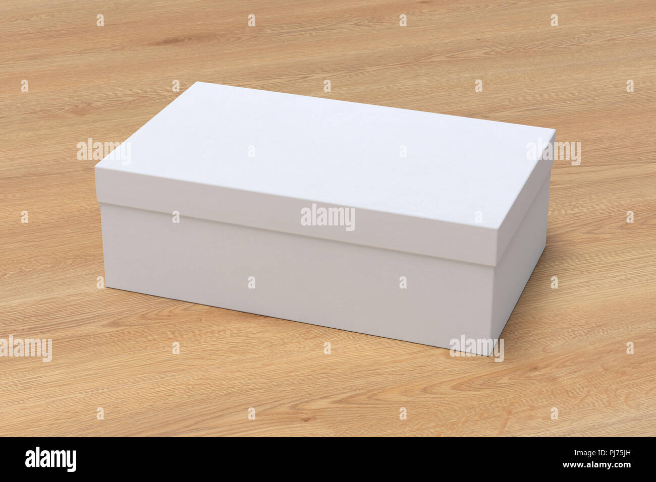 White shoe box container on wooden background. Packaging mockup. 3d ...