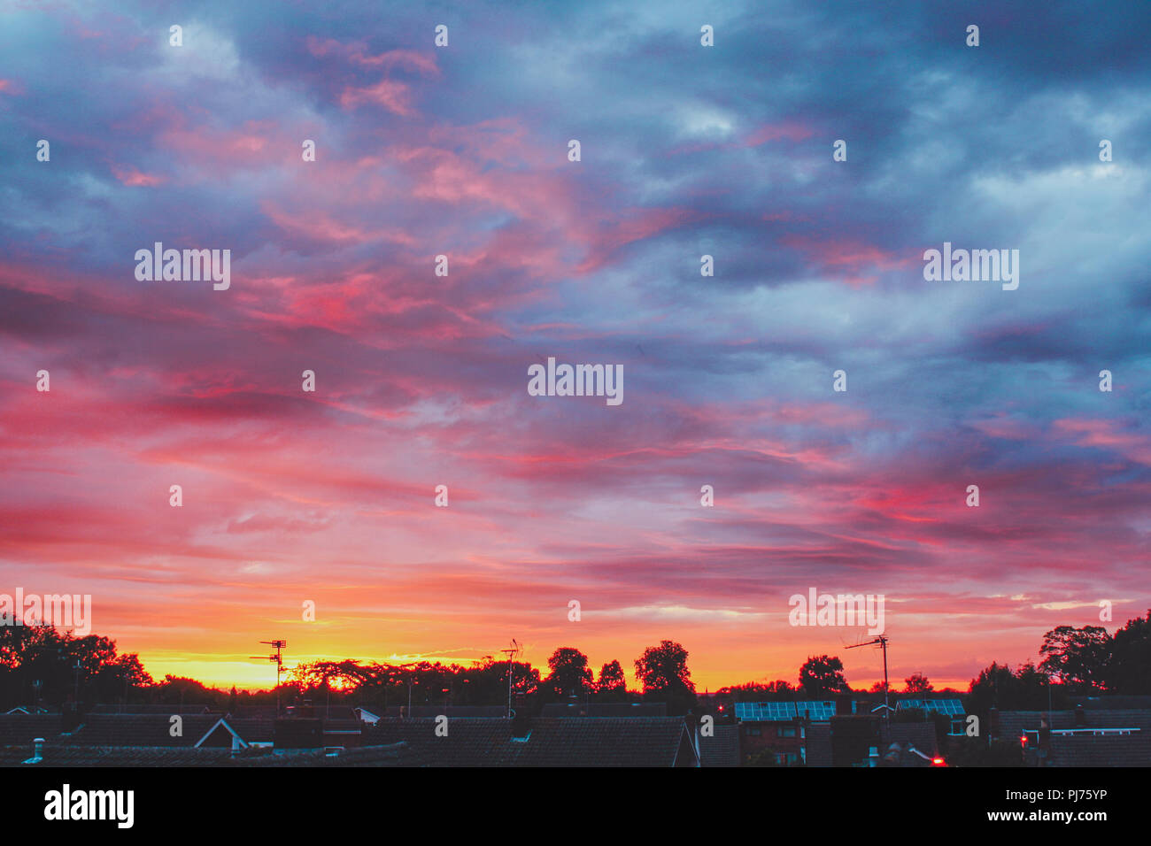 Sunset captured over historic market town village in England Stock ...