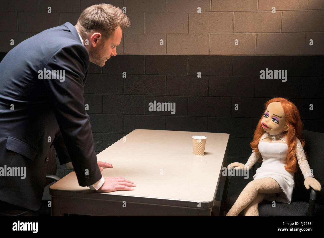 THE HAPPYTIME MURDERS, from left: Joel McHale, Sandra (performed by ...