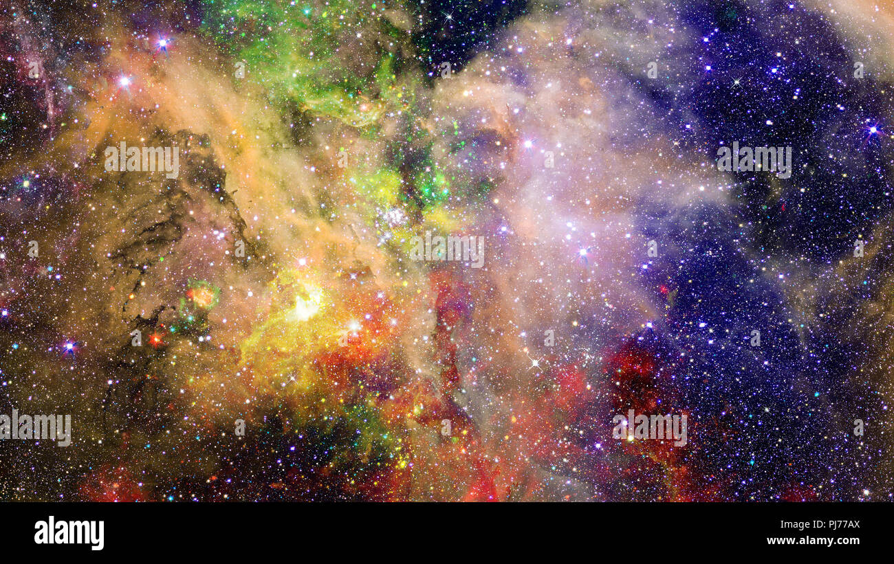 Abstract bright colorful universe. Nebula night starry sky in rainbow ...