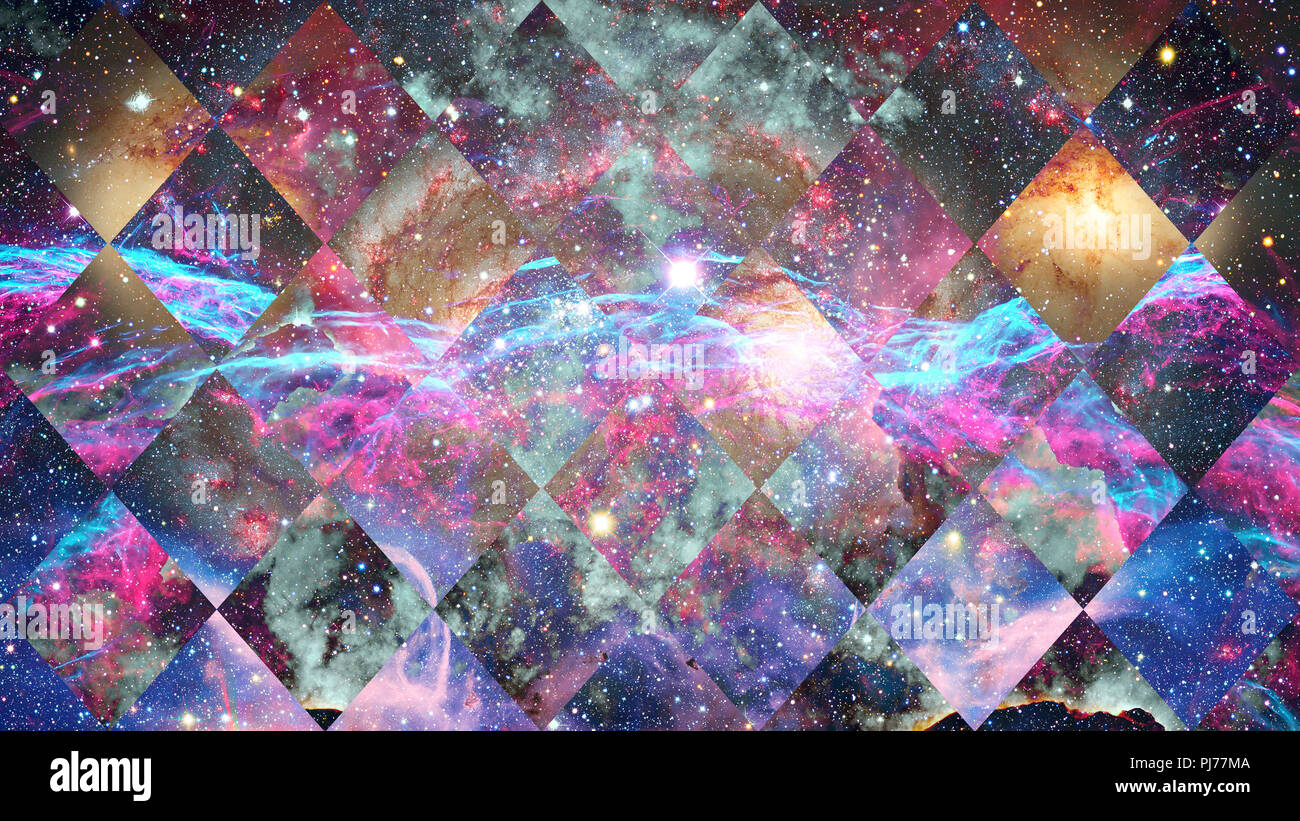 Universe, nebula, galaxy and the sacred geometry collage. Abstract ...