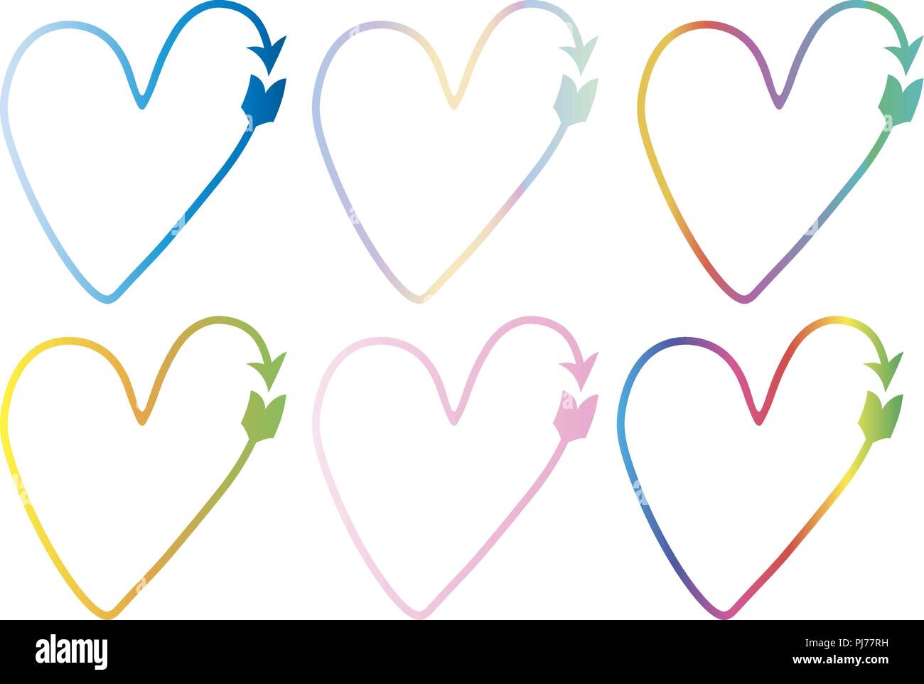 colorful set of vector hearts in the form of arrows. pointer, symbol ...