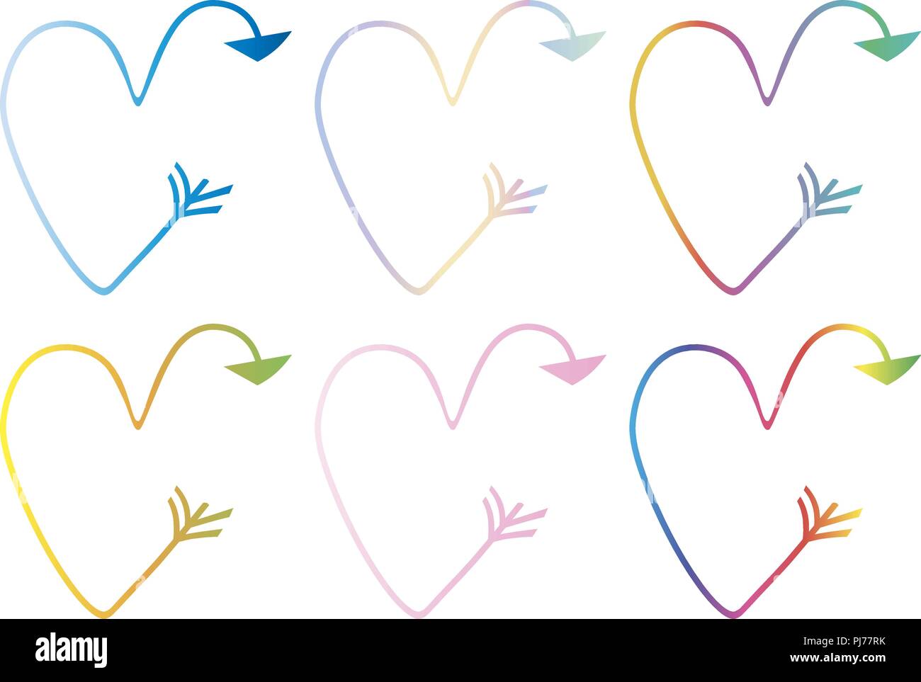 colorful set of vector hearts in the form of arrows. pointer, symbol ...