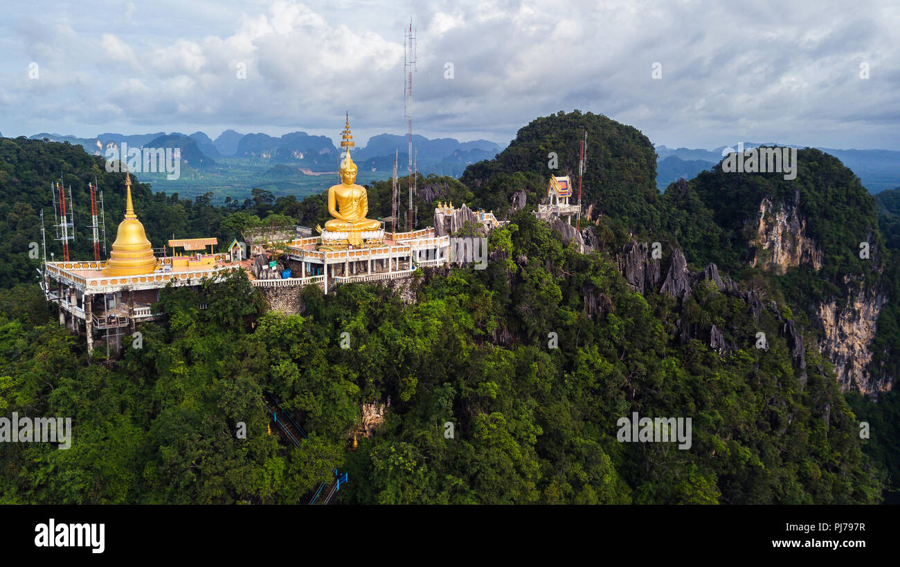 Buddha on the top Mountain of Wat Tham Seua (Tiger Cae) , Krabi ...