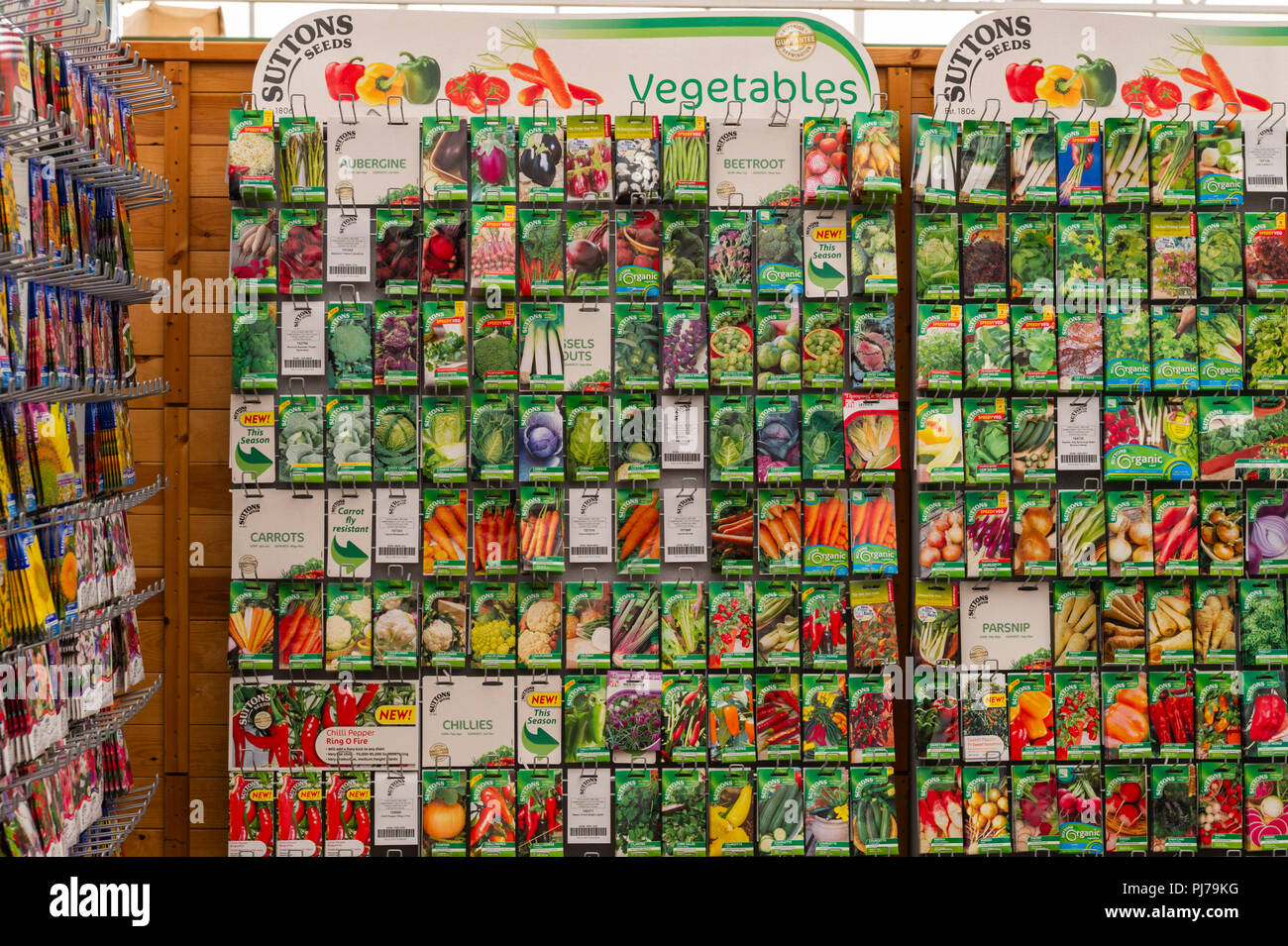 Suttons vegetable seed packets display in garden centre uk Stock Photo ...