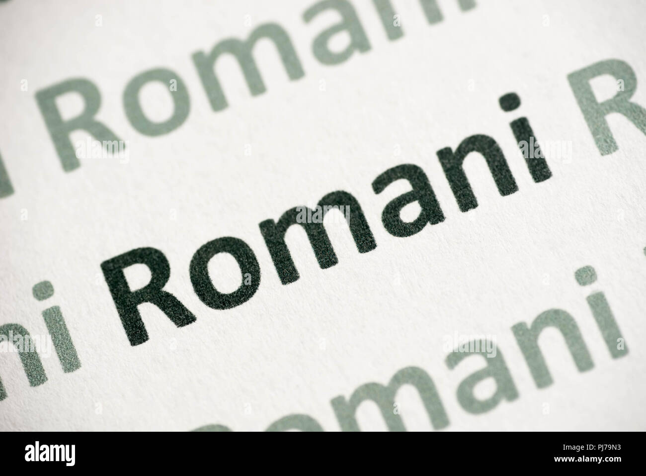 word Romani language printed on white paper macro Stock Photo - Alamy