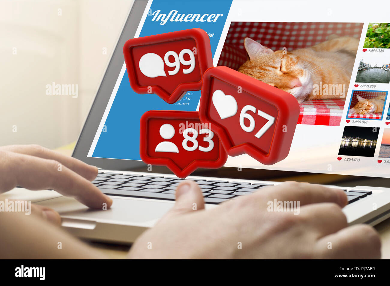 online business concept: man using a laptop with social media ...