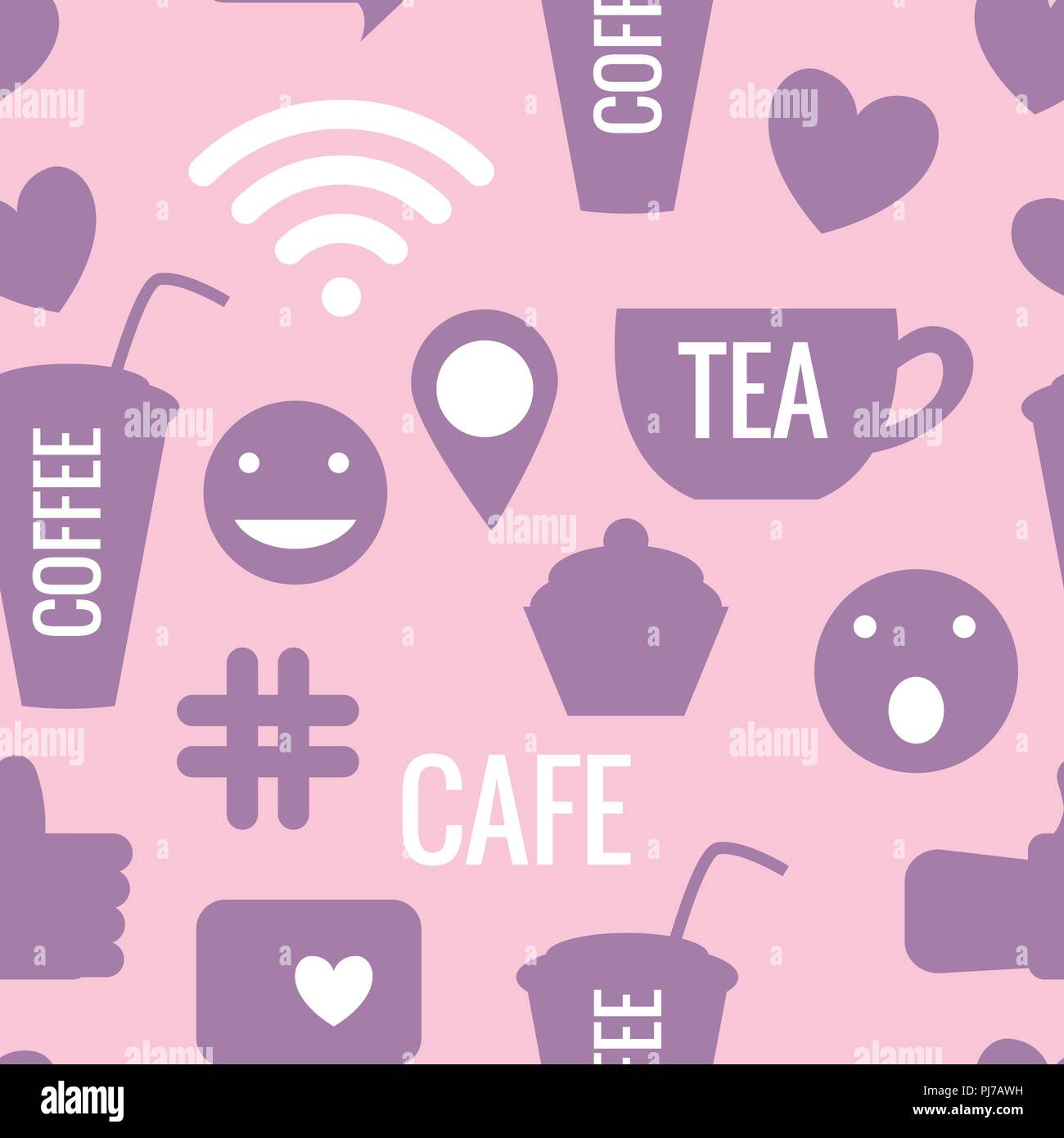 Seamless pattern of cafe. Vector illustration of stickers isolated on a ...