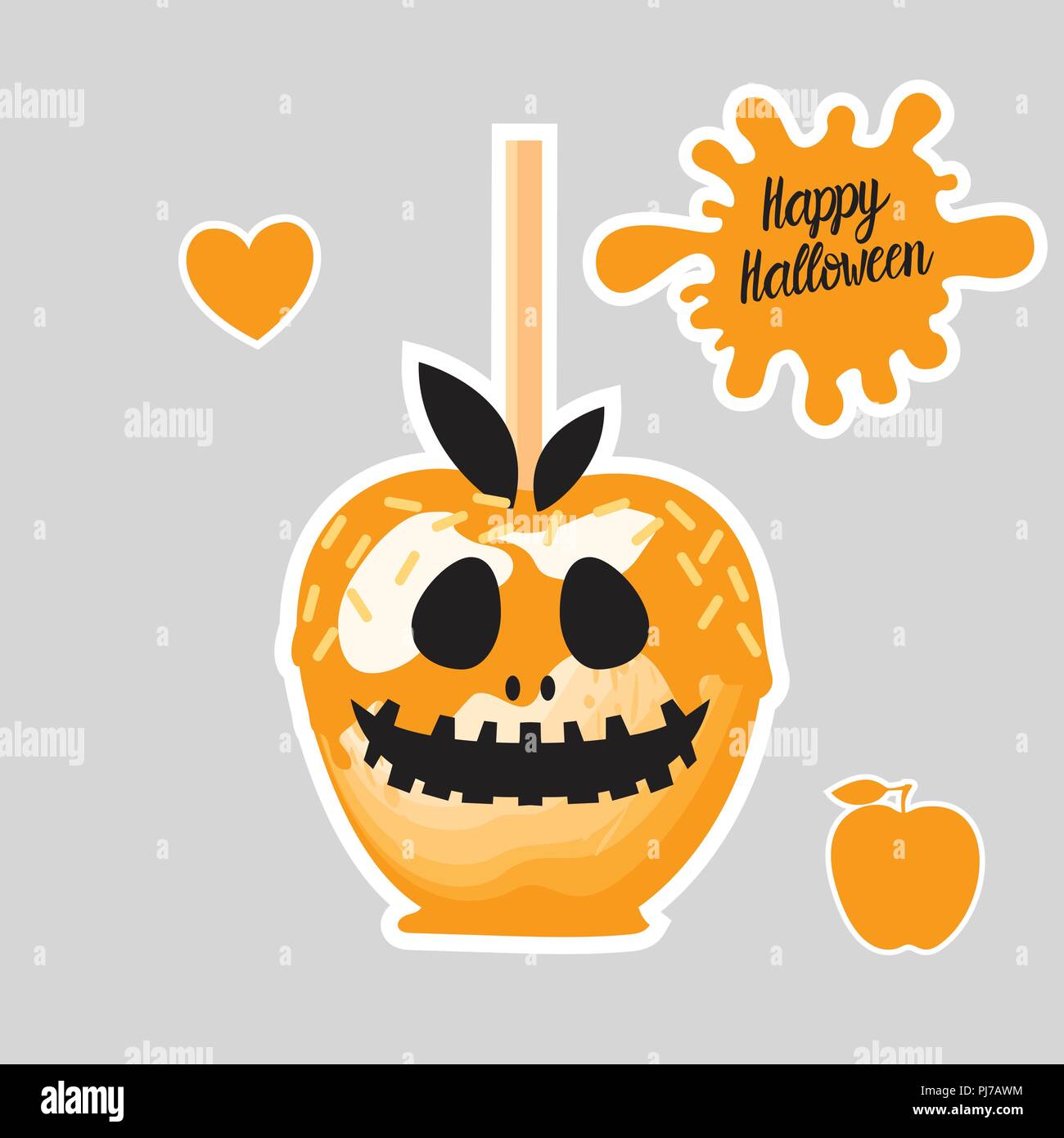 Apple with orange caramel Sweet candy on sticks. Happy Halloween ...