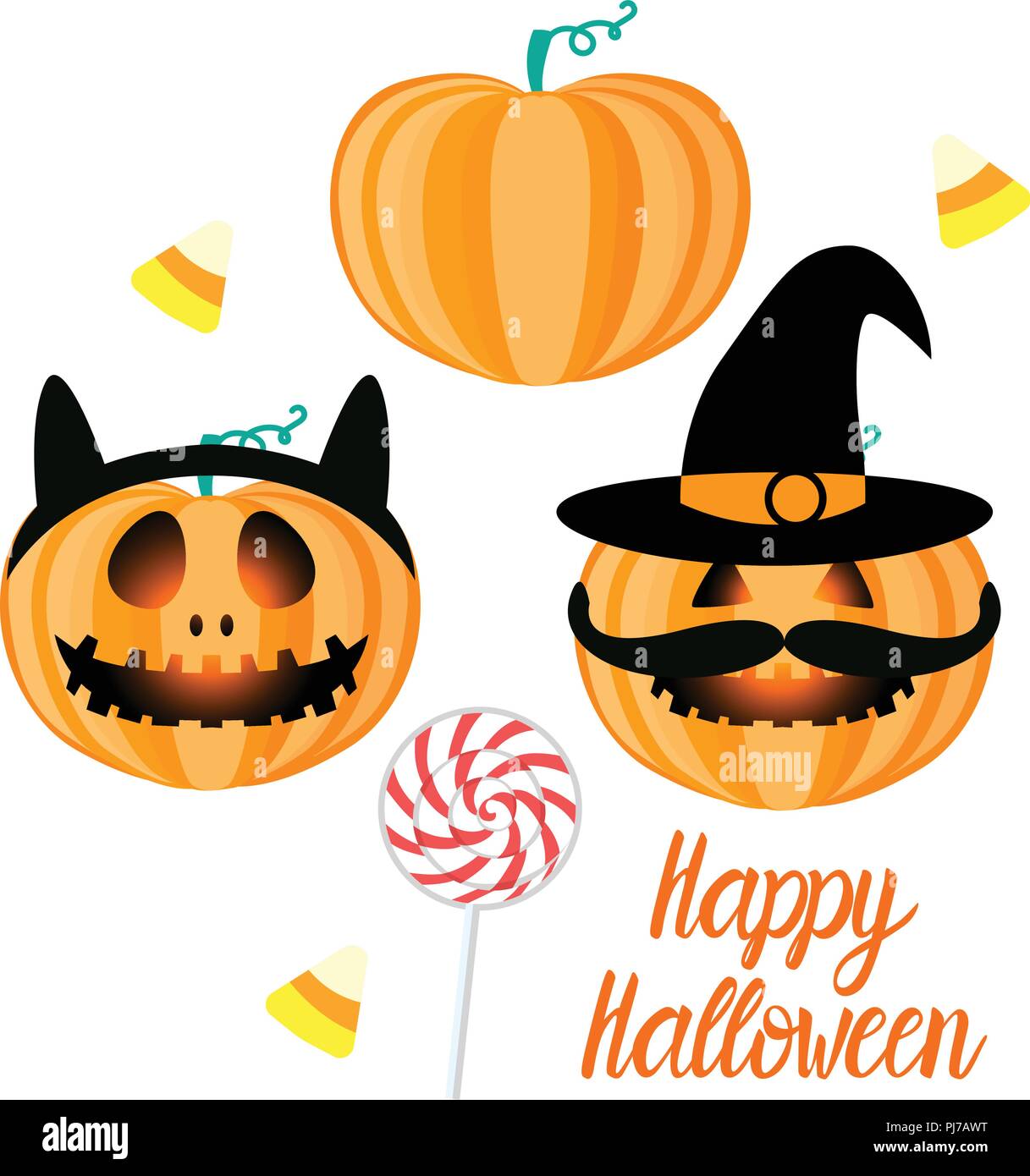 Set Happy Halloween design. Jack pumpkin lantern and candy lollipop ...