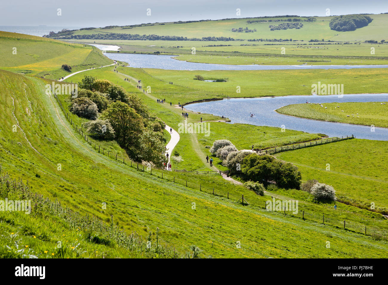 View of Cuckmere river and the valley, Seven Sisters National Park ...