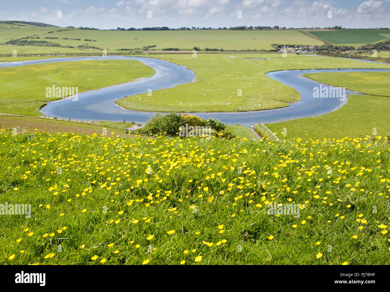 View of Cuckmere river and the valley, Seven Sisters National Park ...