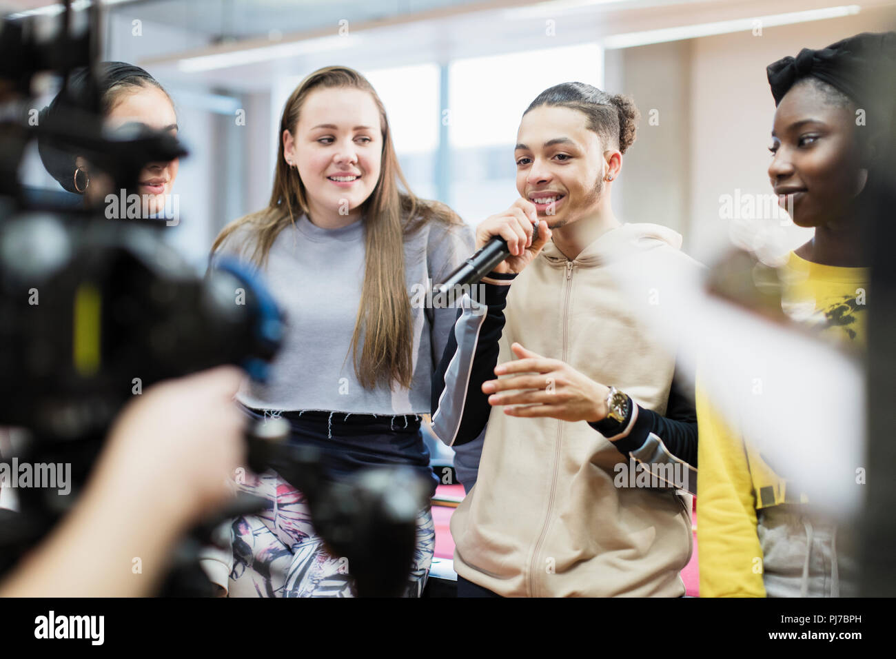 Interview microphone teenager school hi-res stock photography and ...