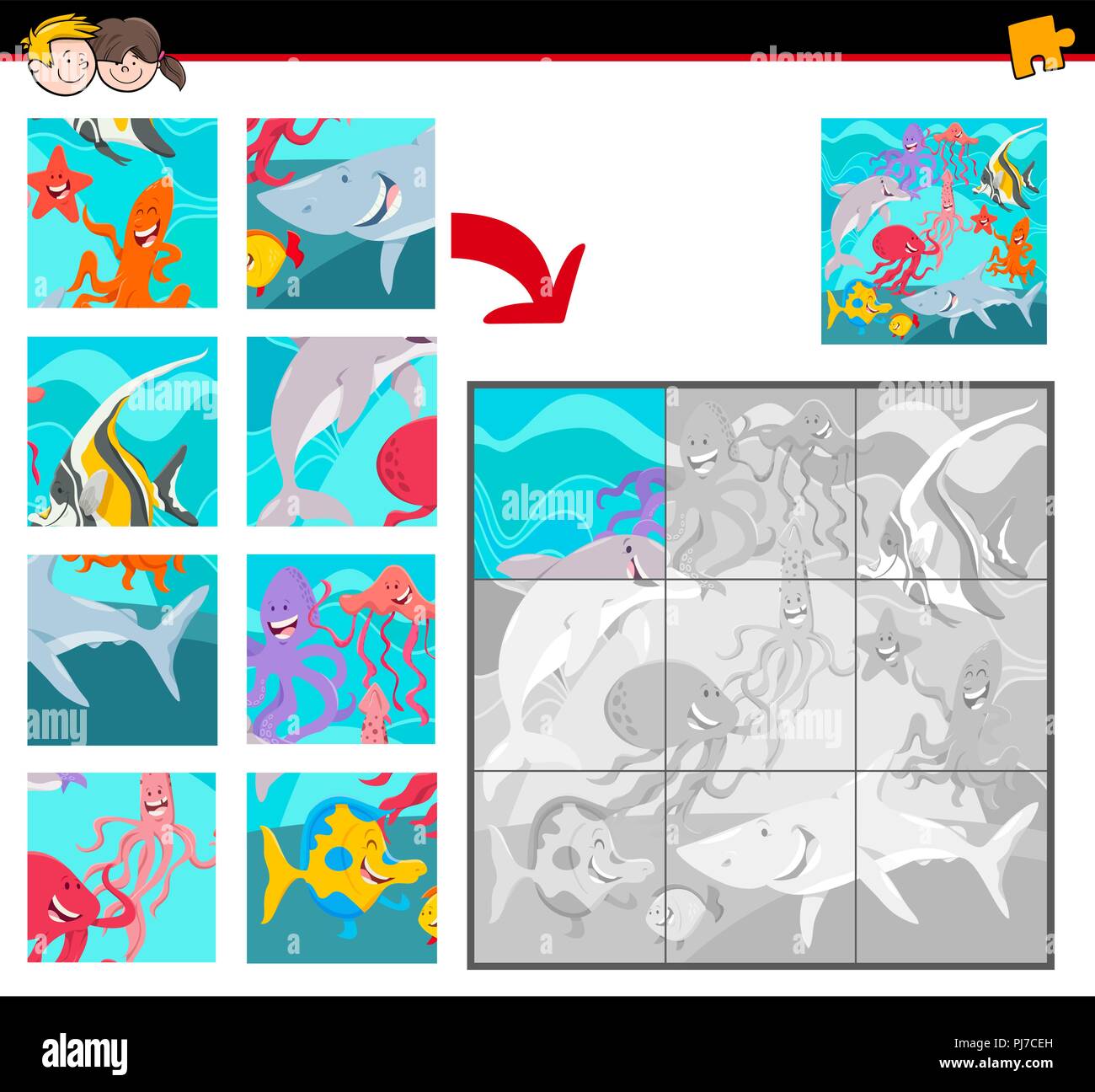 Cartoon Illustration of Educational Jigsaw Puzzle Activity Game for ...