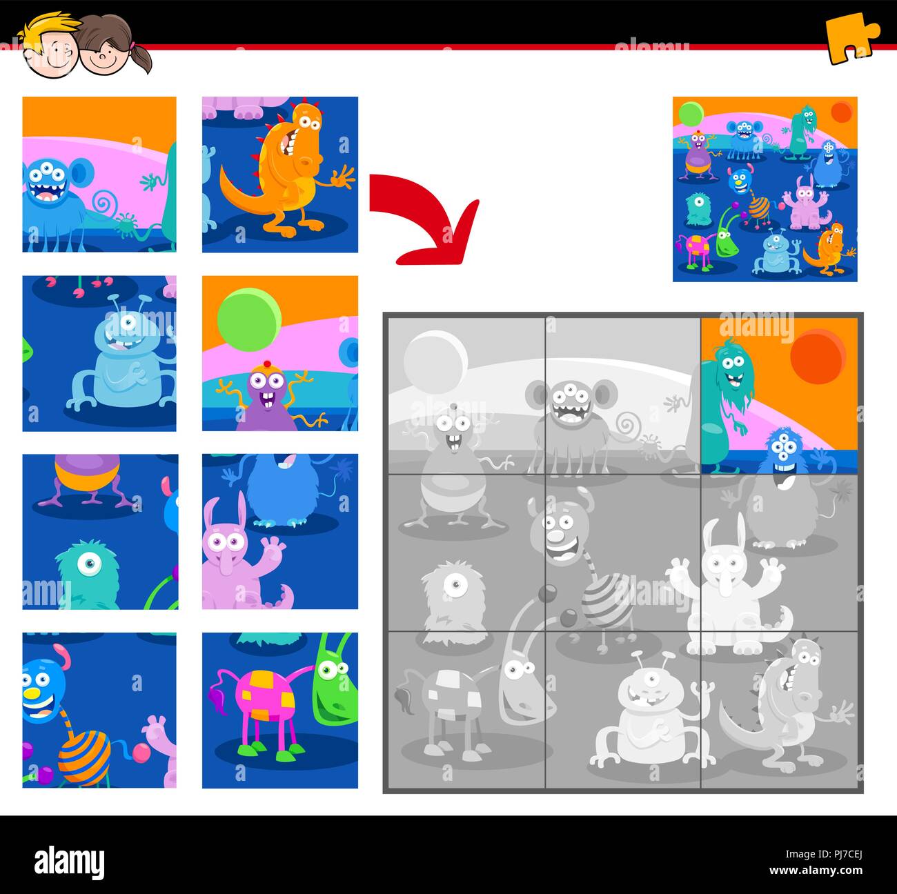 Cartoon Illustration of Educational Jigsaw Puzzle Activity Game for ...