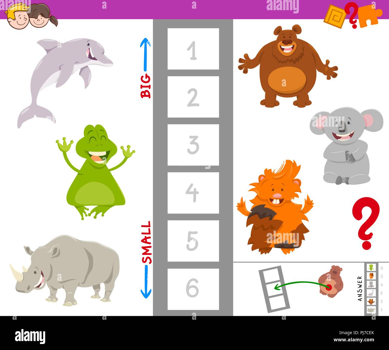 Cartoon Illustration of Educational Game of Finding the Largest and the ...