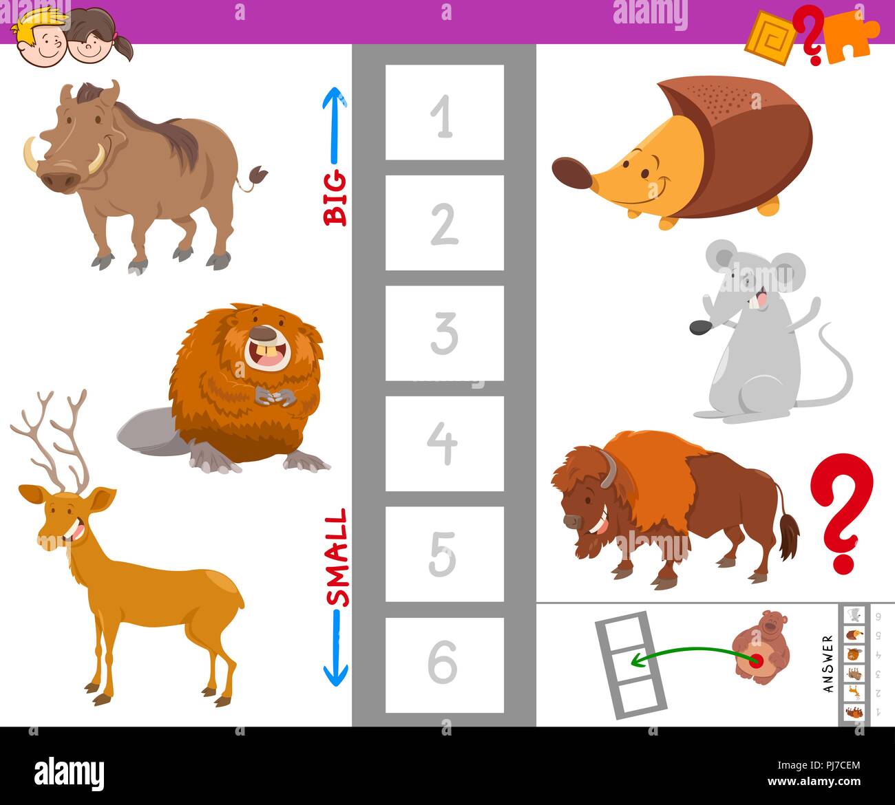 Cartoon Illustration of Educational Game of Finding the Largest and the ...