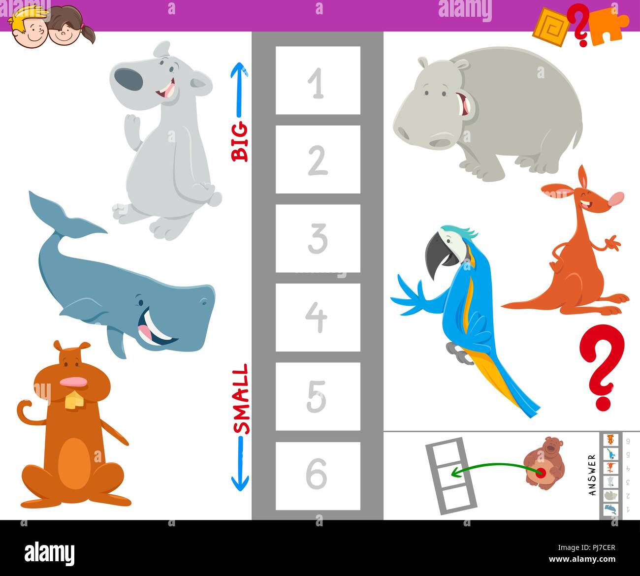 Cartoon Illustration of Educational Game of Finding the Largest and the ...
