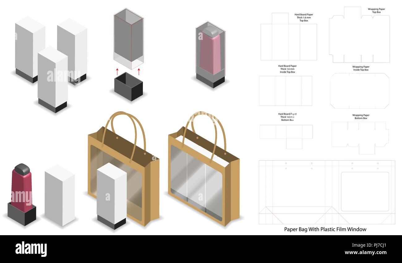 box and paper bag set mockup with dieline Stock Vector Image & Art - Alamy