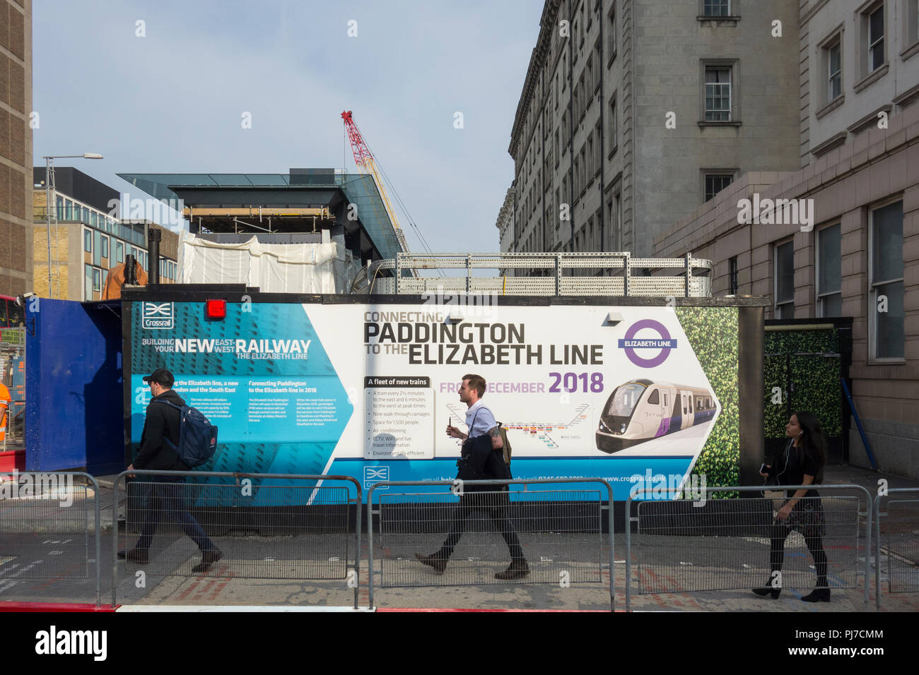 Paddington Elizabeth Line advertising and hoarding, Paddington, London ...