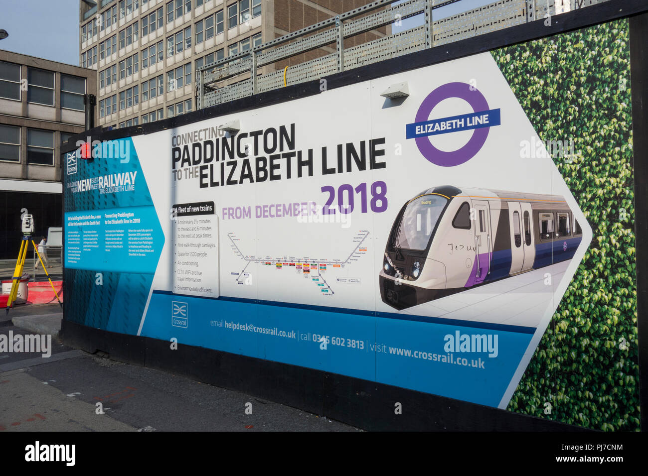 Paddington Elizabeth Line advertising and hoarding, Paddington, London ...