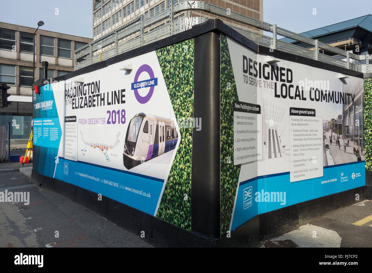 Paddington Elizabeth Line advertising and hoarding, Paddington, London ...