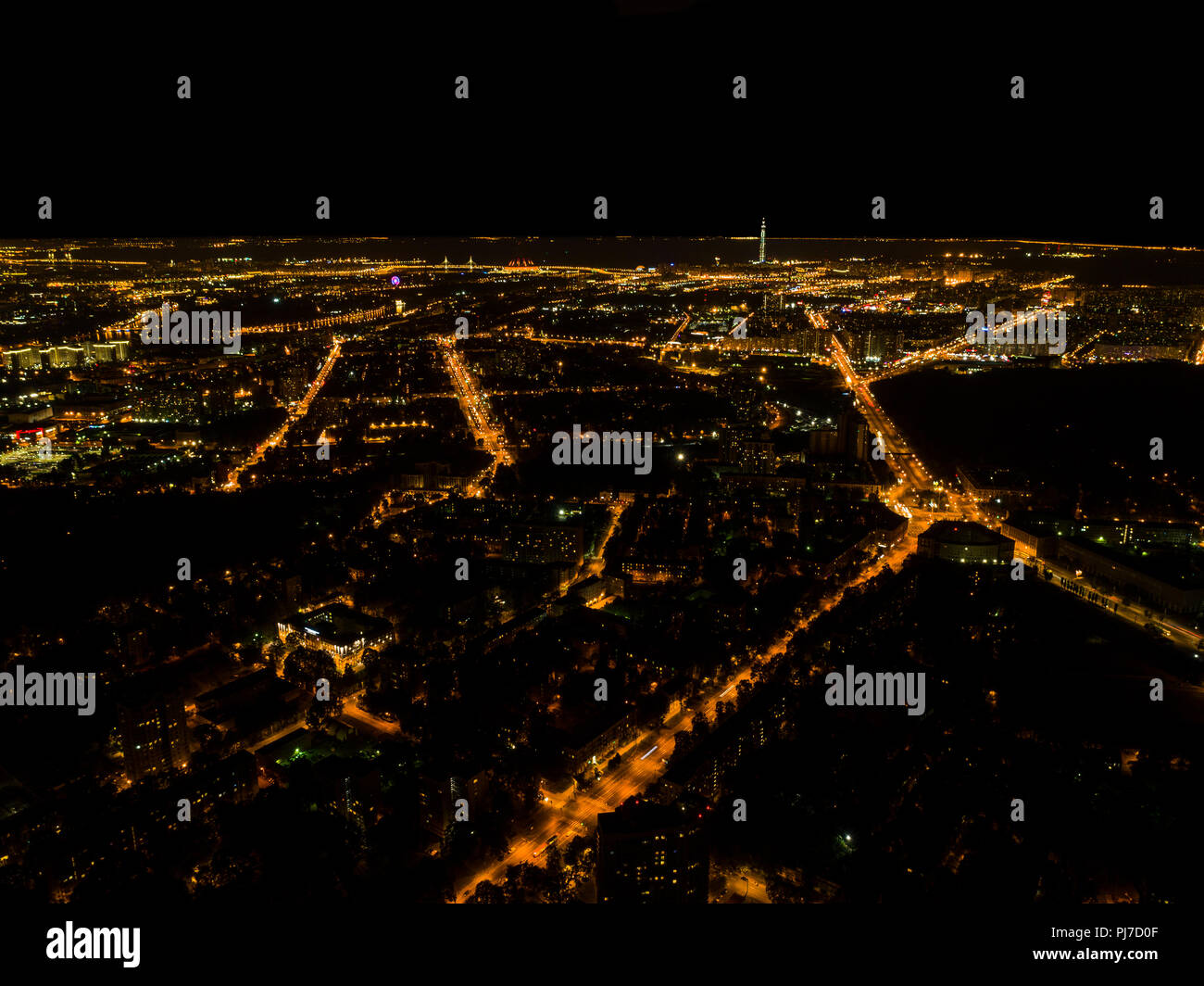 Aerial night view of a big city. Beautiful cityscape panorama at night ...