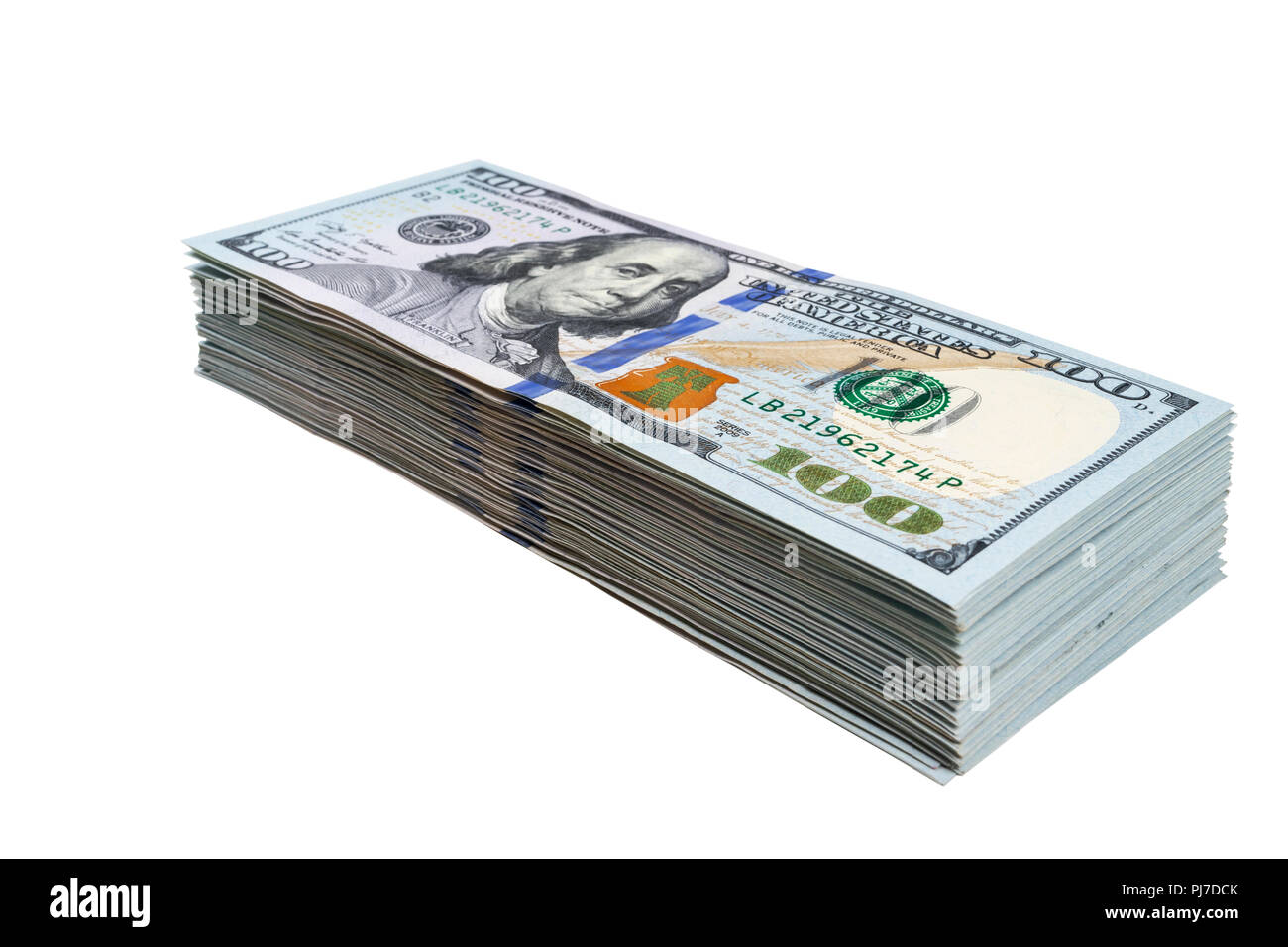 Stack of one hundred dollar bills isolated on white background. Stack ...