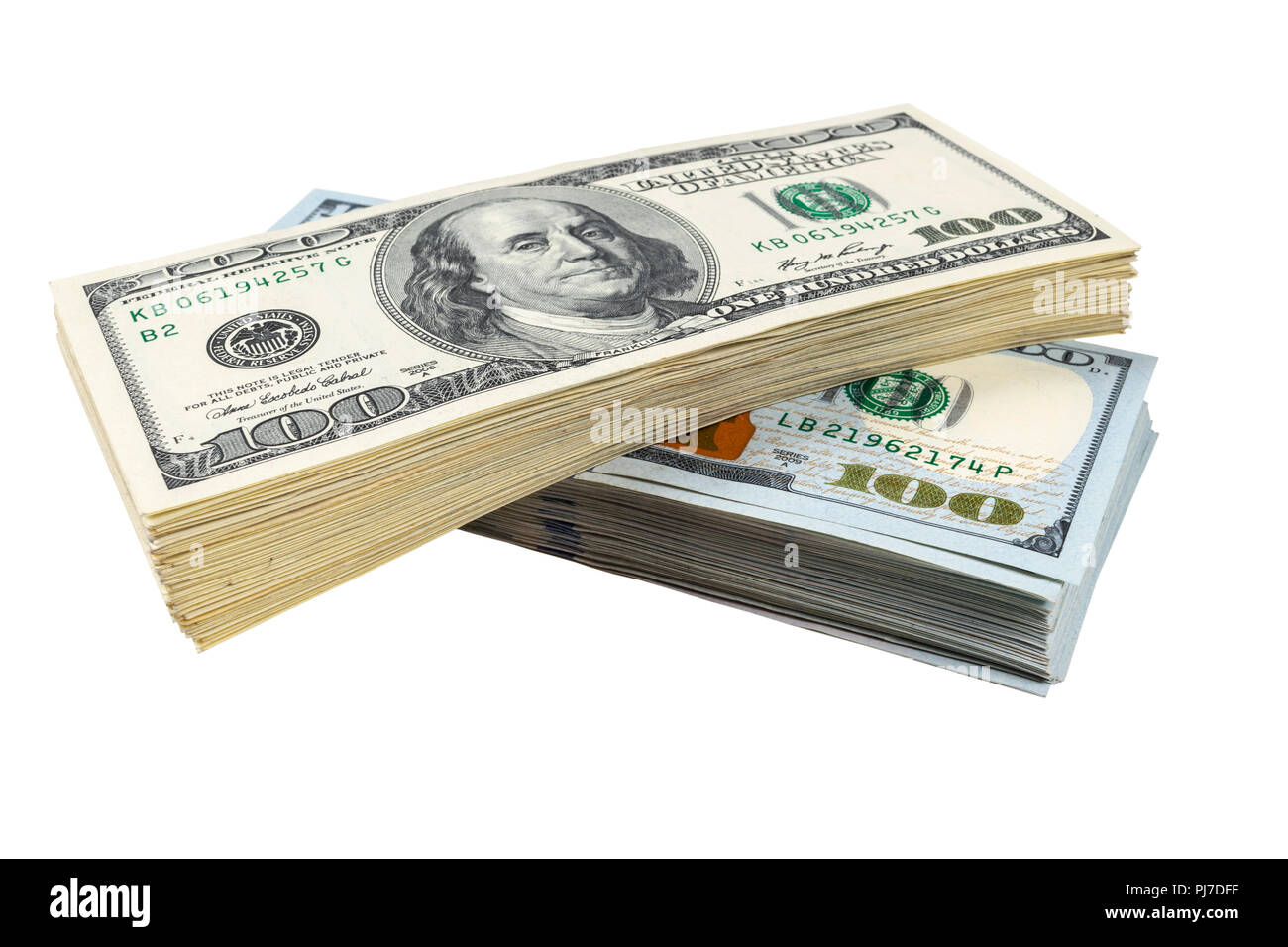 Stack of one hundred dollar bills isolated on white background. Stack ...