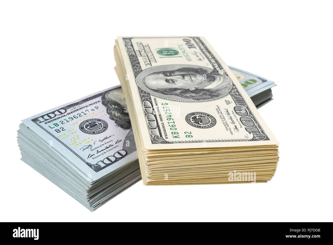 Stack of one hundred dollar bills isolated on white background. Stack ...