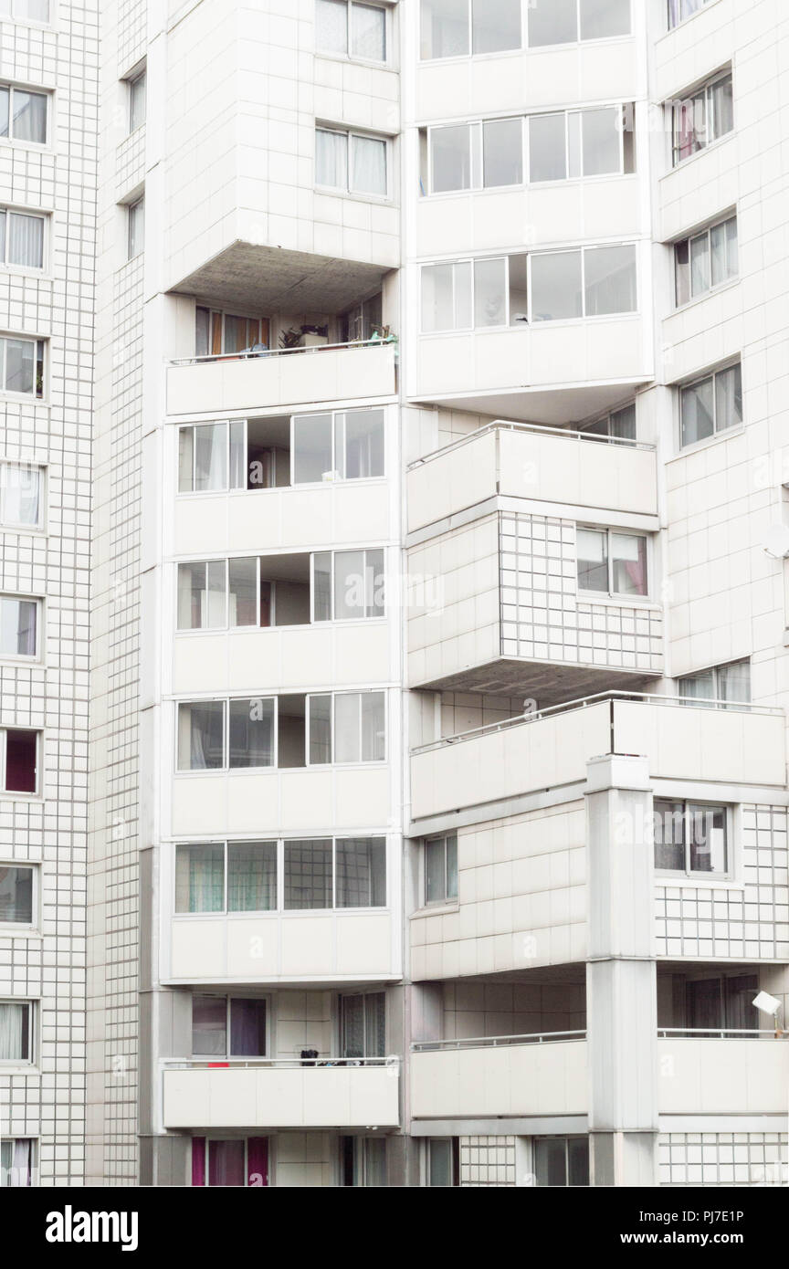 Residential tower with geommetric shapes from French architecture Stock ...