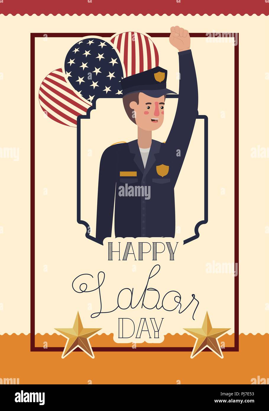 happy labor day card with police and usa flag Stock Vector Image & Art ...