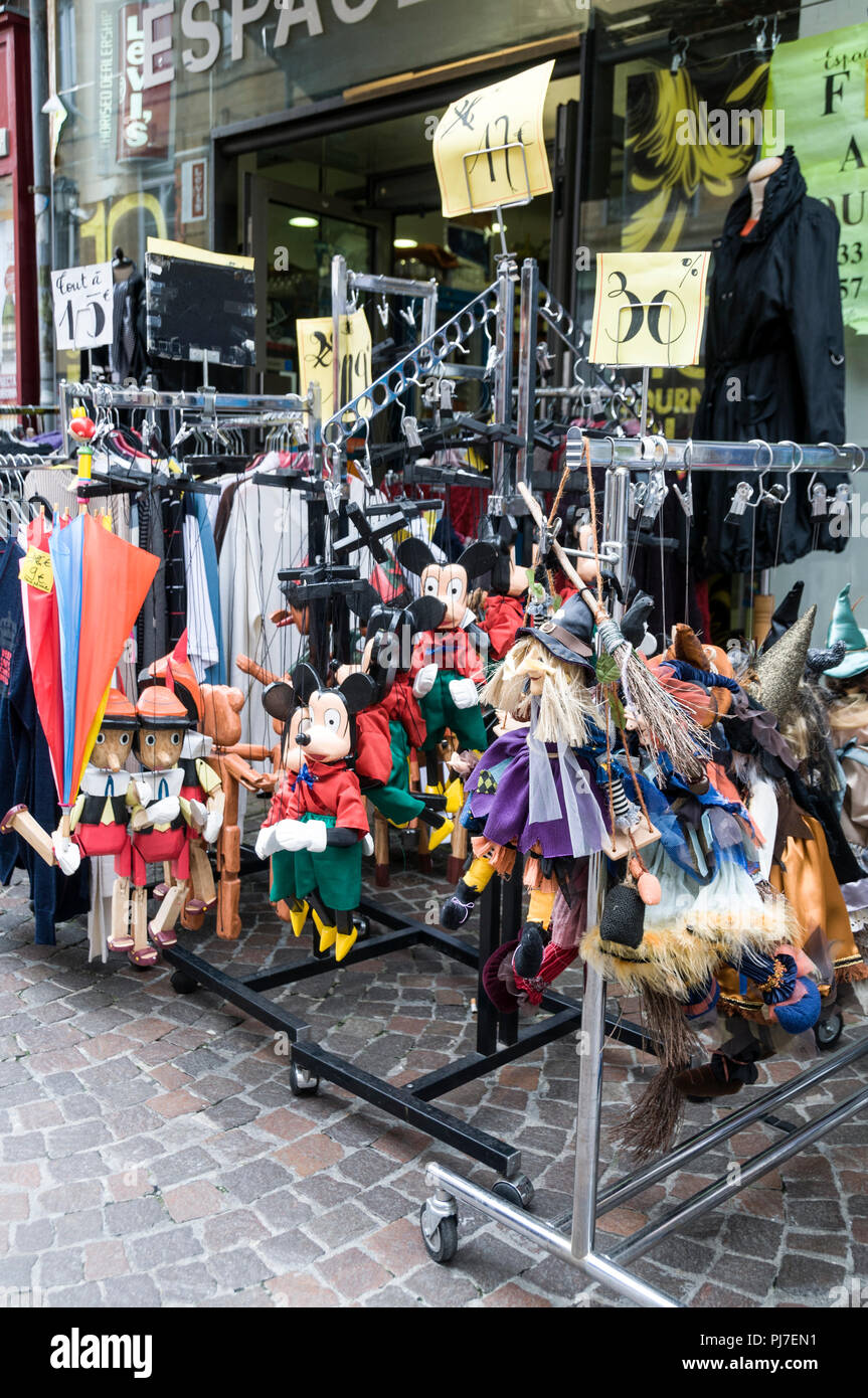 Tourist souvenir puppets on sale in a local shop in the small city of ...