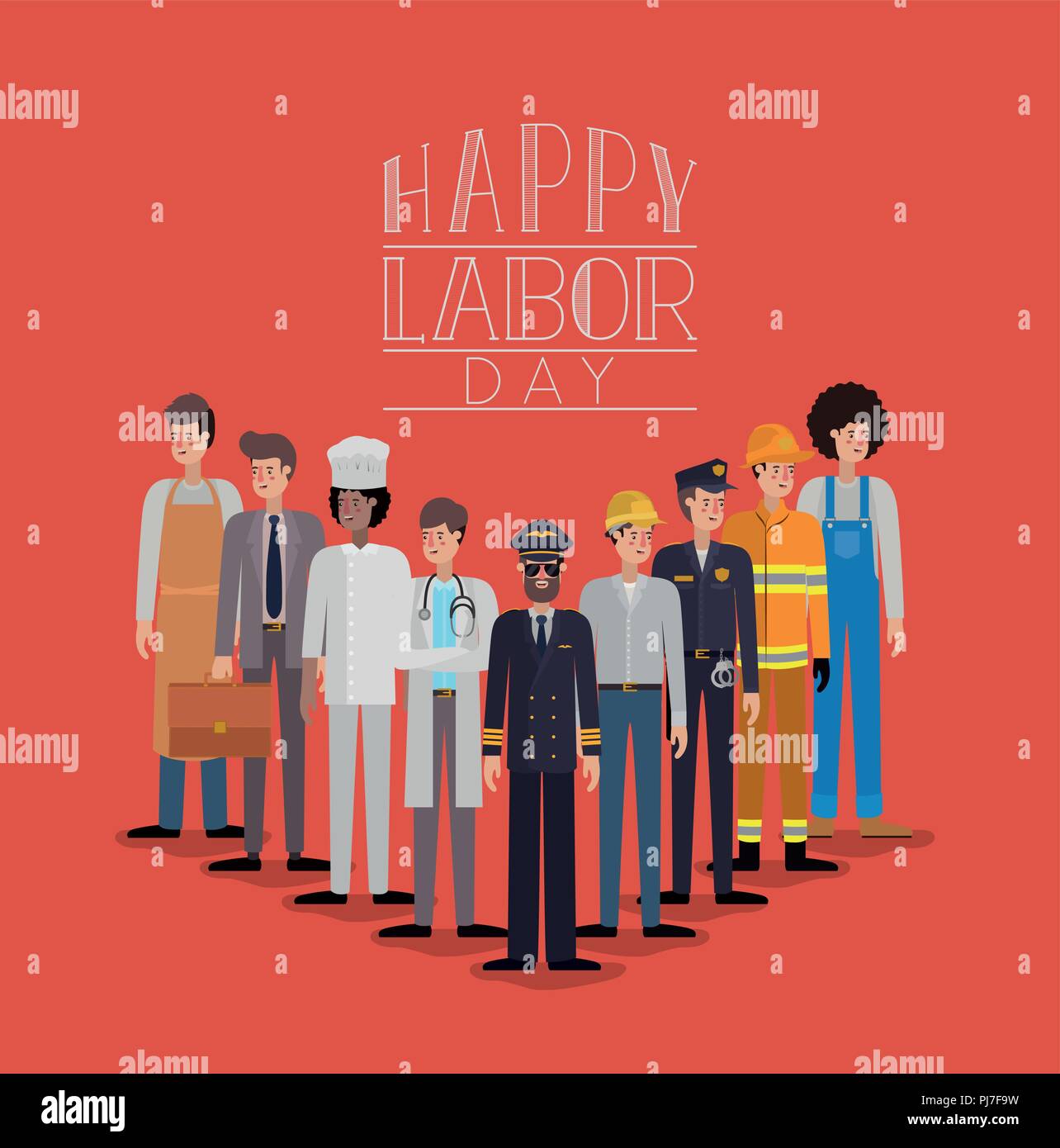 happy labor day card with workers Stock Vector Image & Art - Alamy