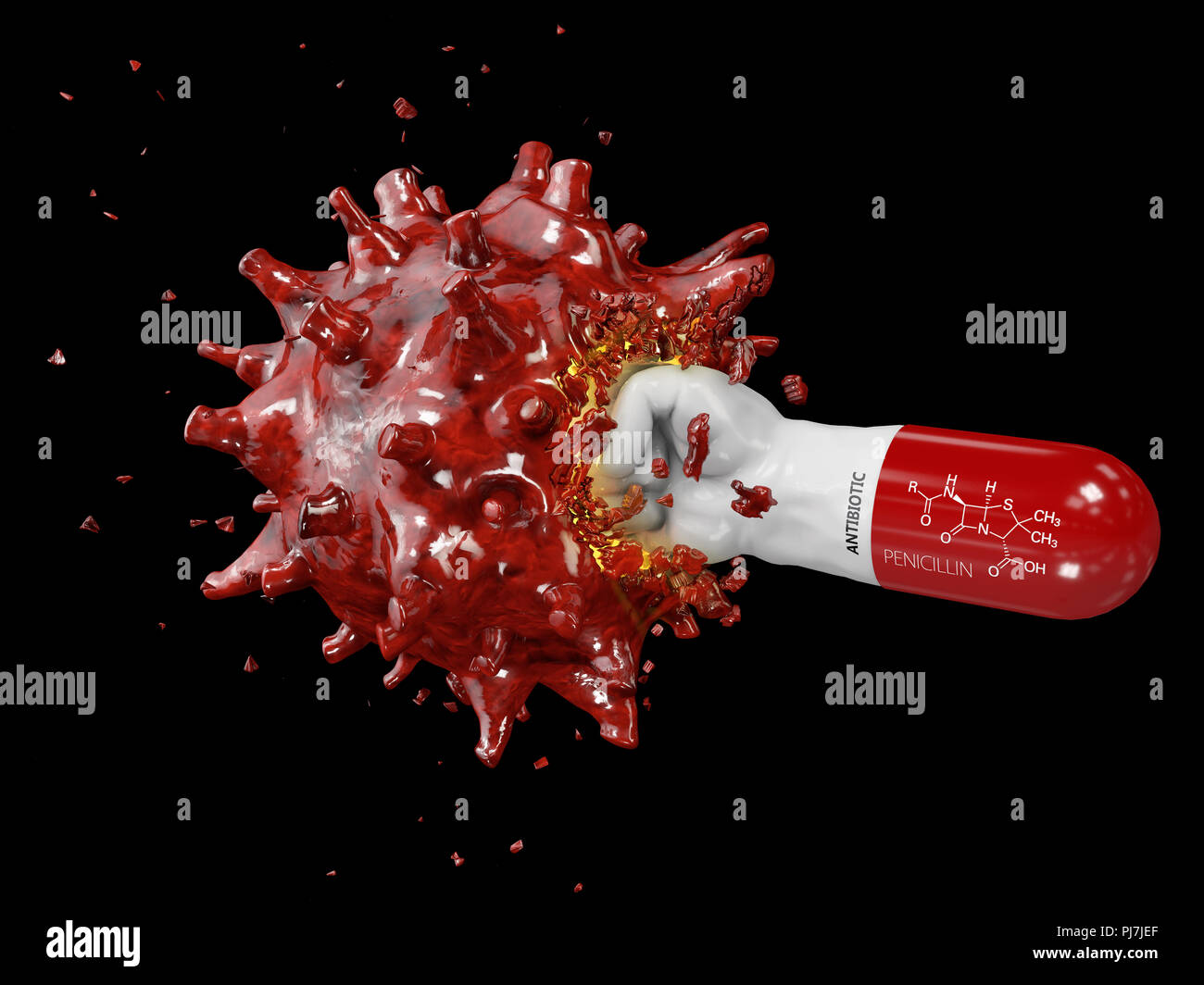 Strong pill is against bacteria, 3d Illustration Stock Photo - Alamy