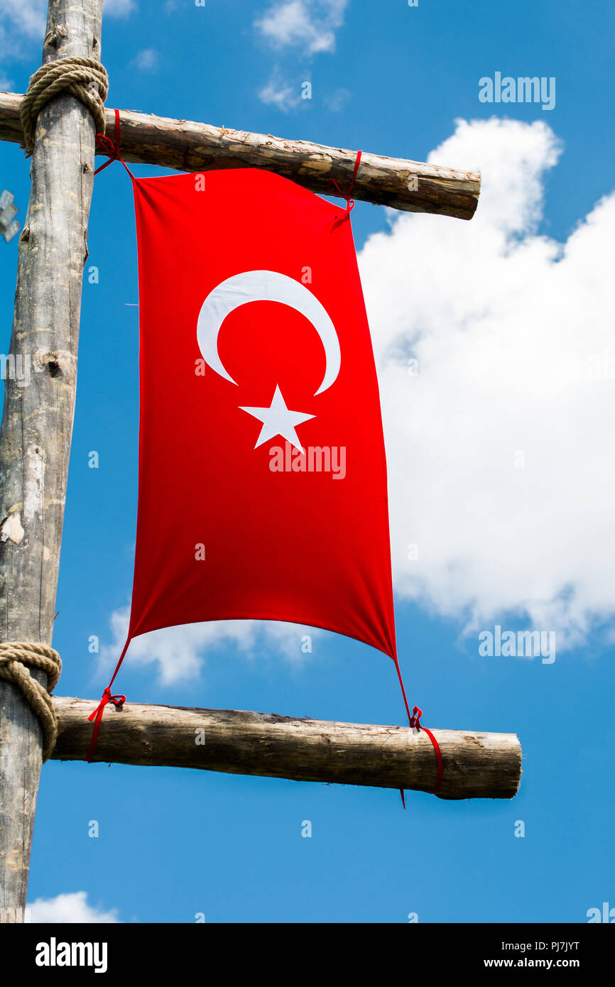 Turkish national flag hang in view in open air Stock Photo - Alamy