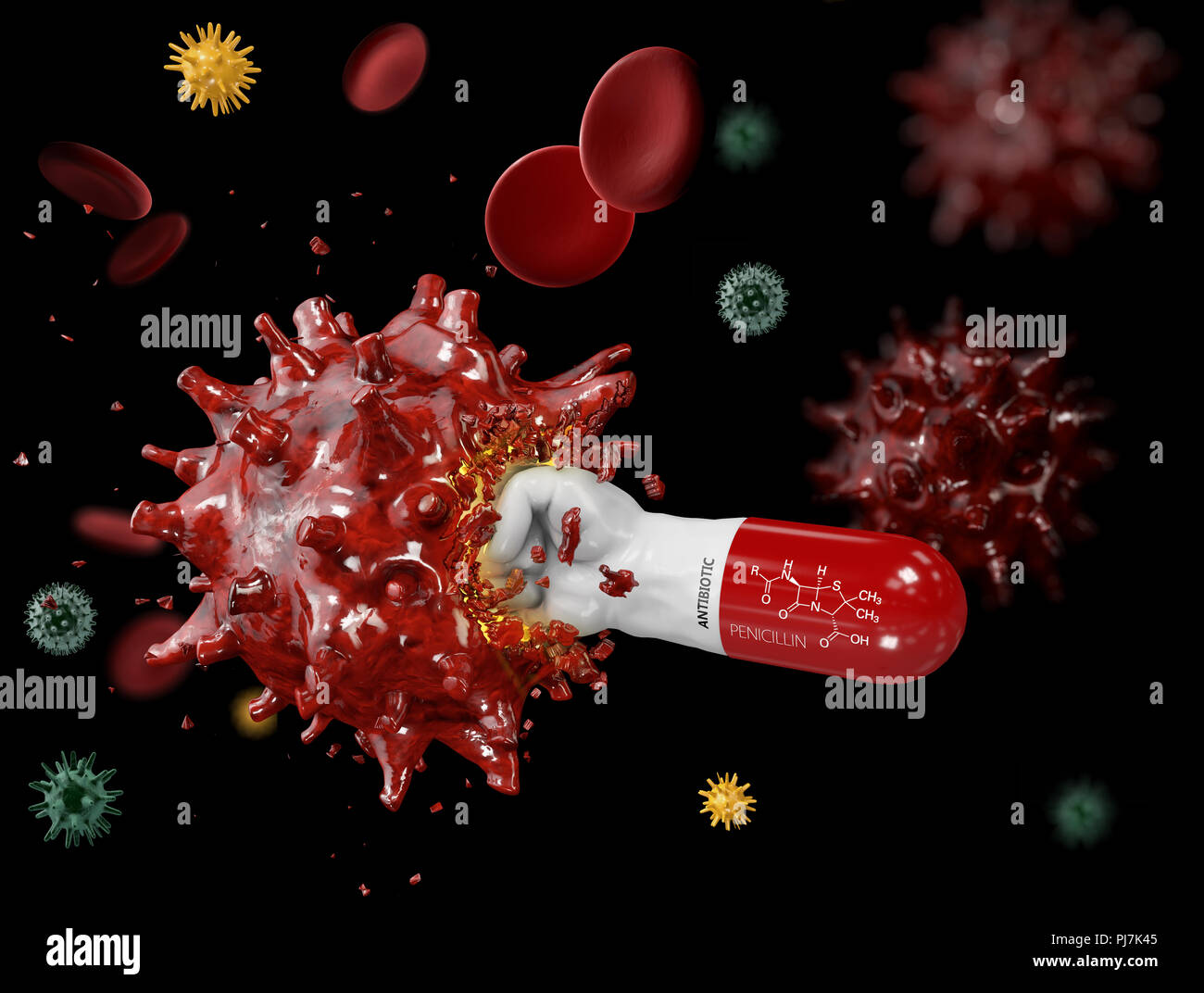 Strong pill is against bacteria, 3d Illustration Stock Photo - Alamy