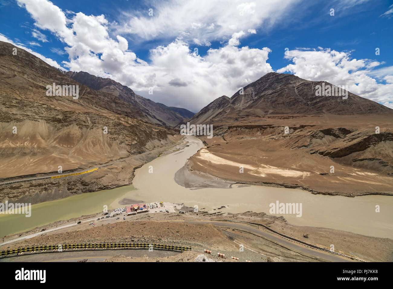 Confluence of Zanskar and Indus rivers - Leh, Ladakh, India Stock Photo ...