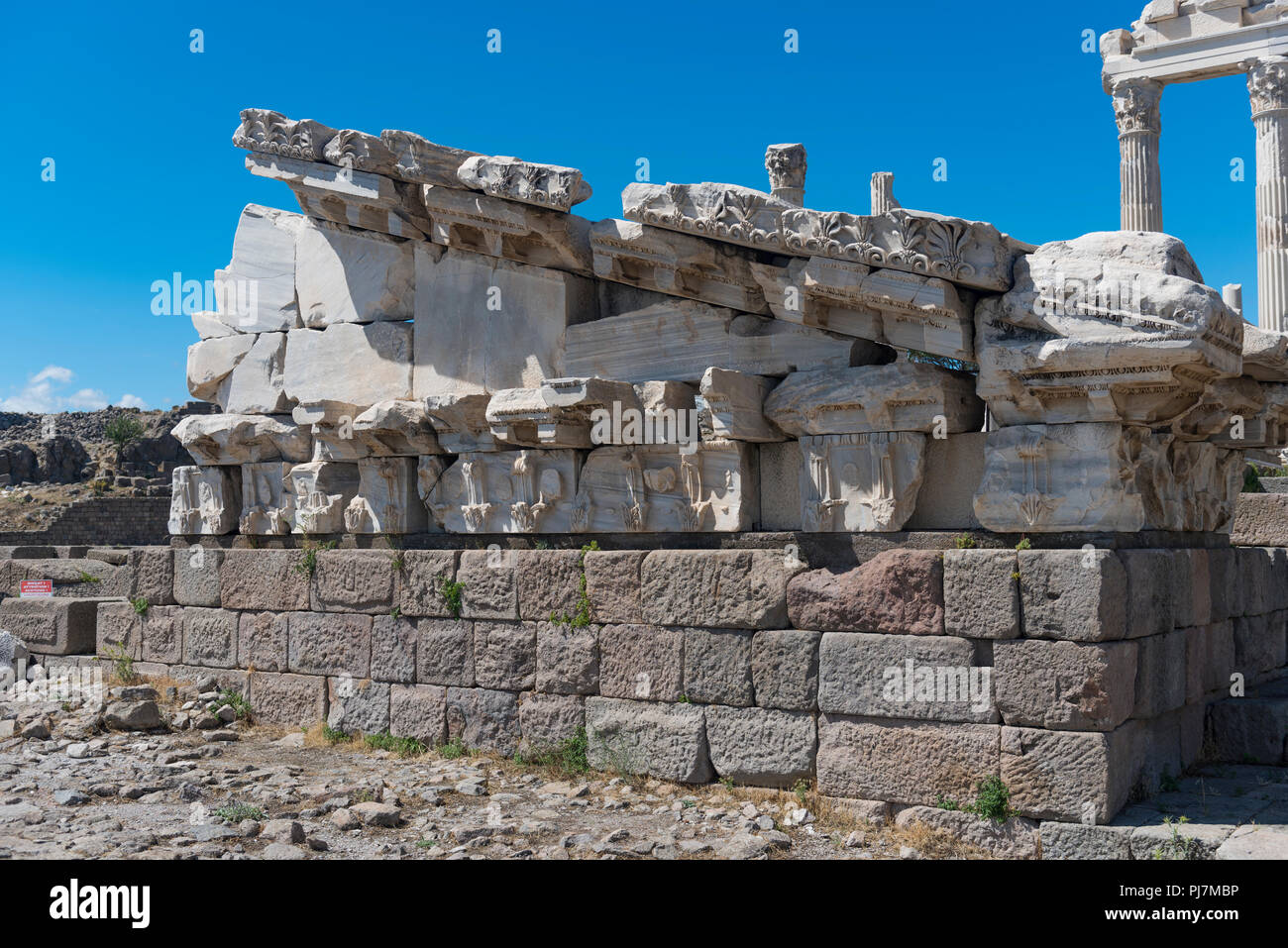 Temple of Trajan in ancient city Pergamon, Bergama, Turkey in a ...
