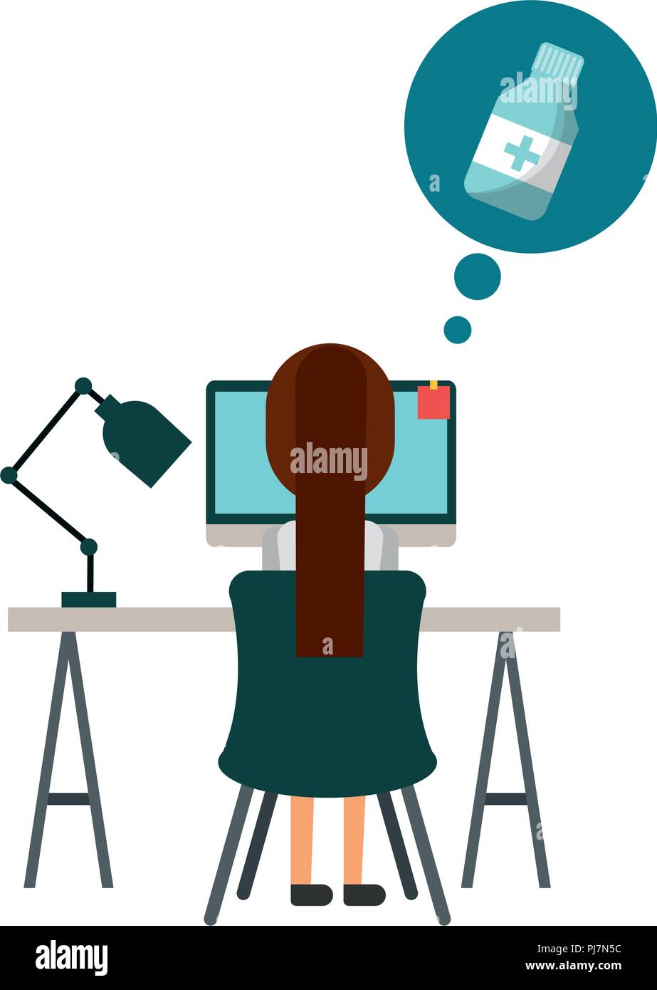 doctor female in computer thinking drugs vector illustration design ...